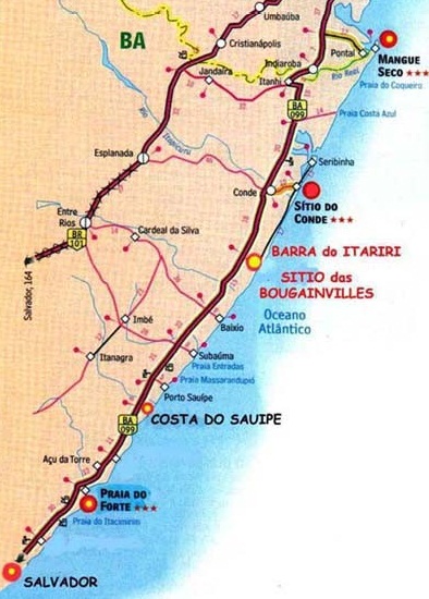 Playas de Brasil: Mapa ubicación de Costa de Sauípe (BA - Brasil)