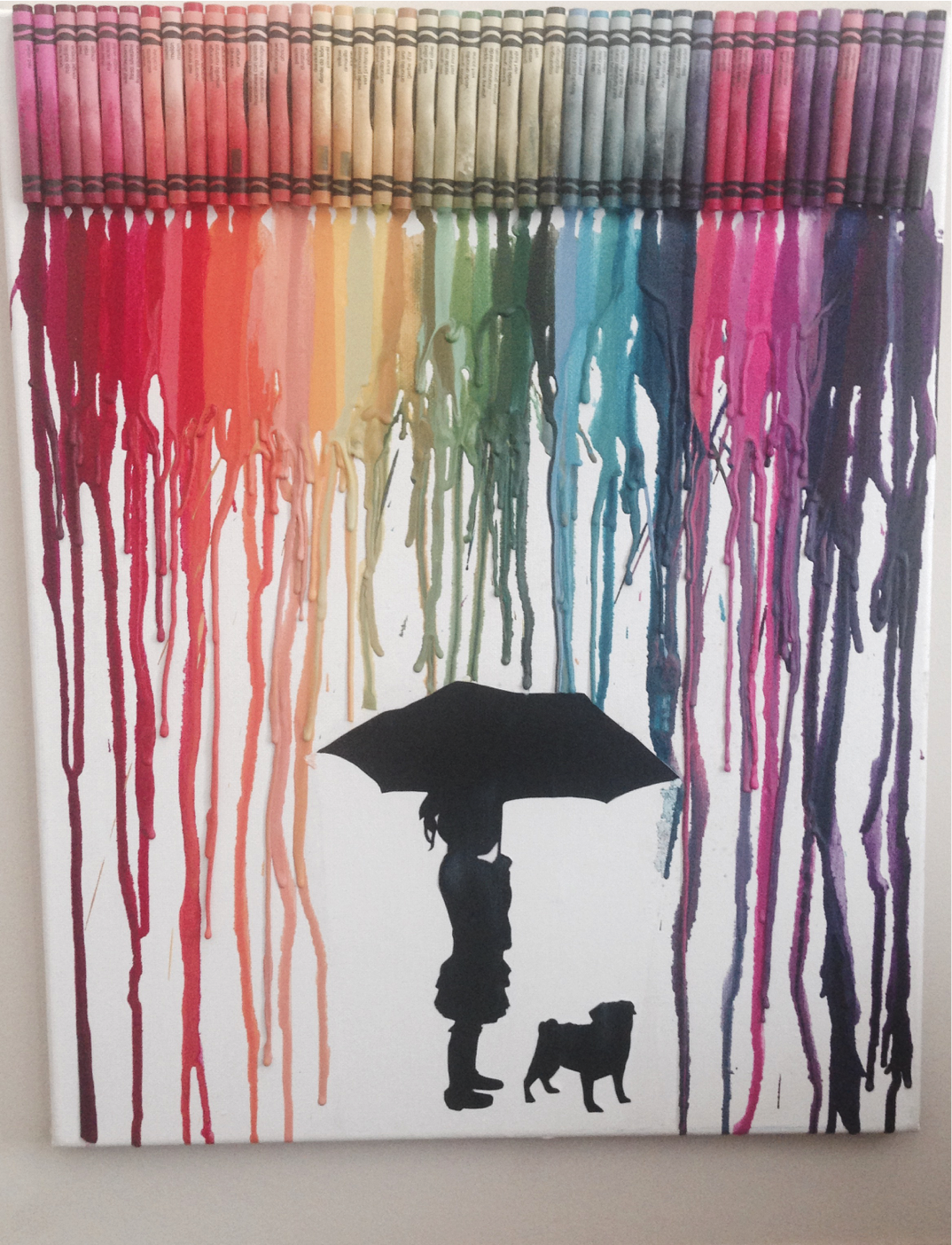 2 Pugs and a Little Lady: "Best Friends in the Rain" - Melted Crayon Art