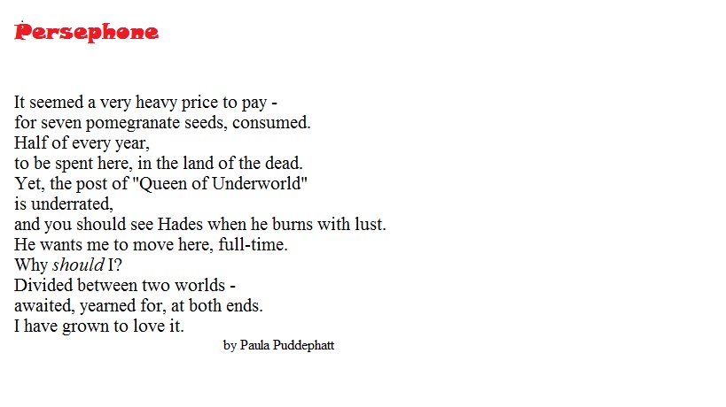 Paula's Poetry and Favourite Writing Quotes: Persephone