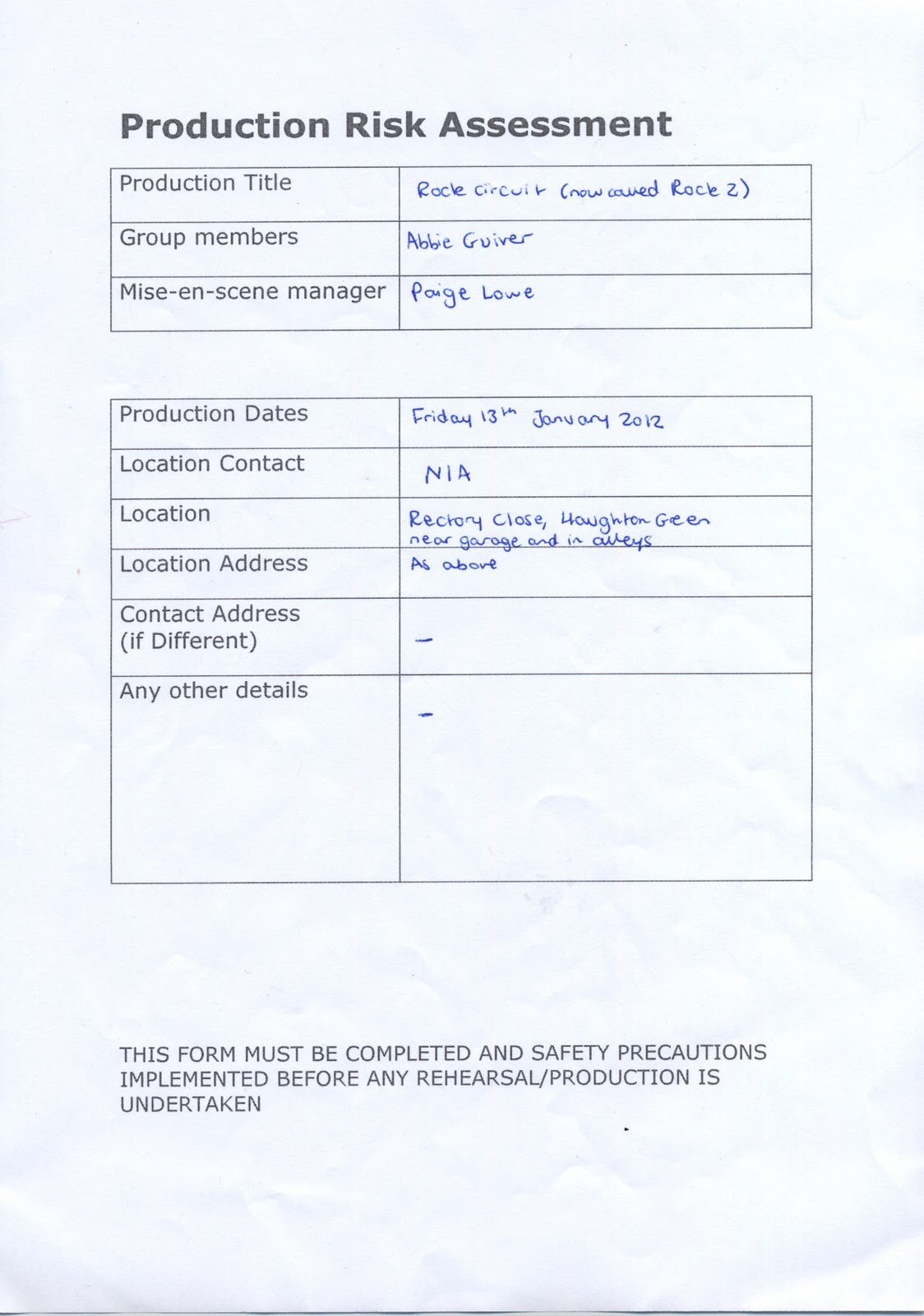 PaigeLoweASMedia: Research and Planning: Producion Risk Assessment for ...