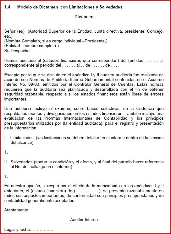 Aprendiendo Auditoria Gubernamental: Modelo de Dictamen con Limitacion ...