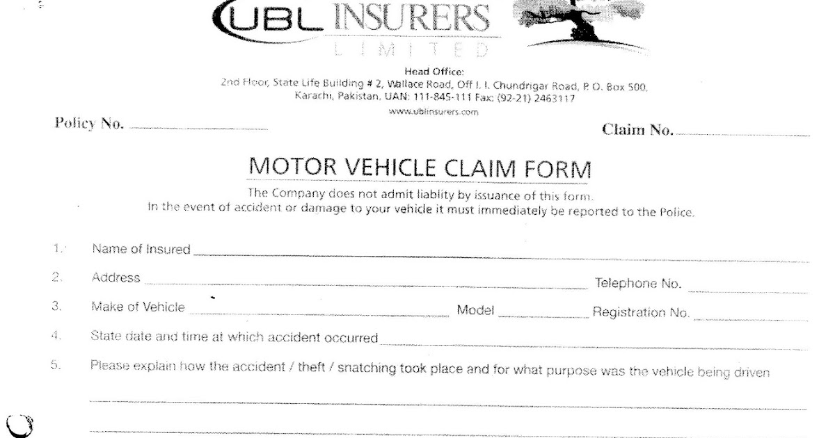 Classic Auto Zone: UBL Insurance Motor Claim Form