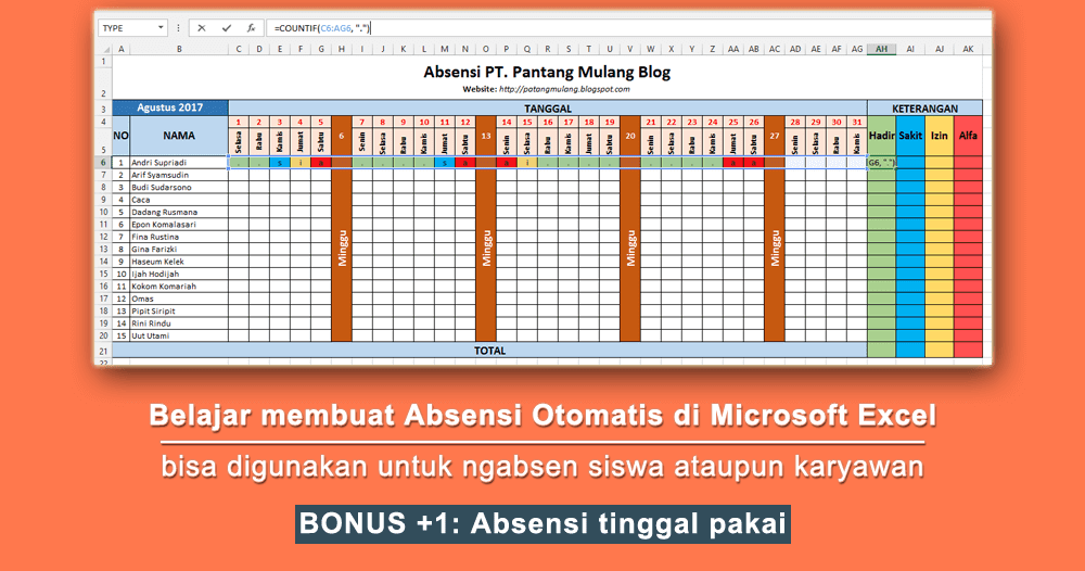 DAPODIK LAMTIM: Cara Praktis Membuat Absensi Otomatis di Microsoft Excel