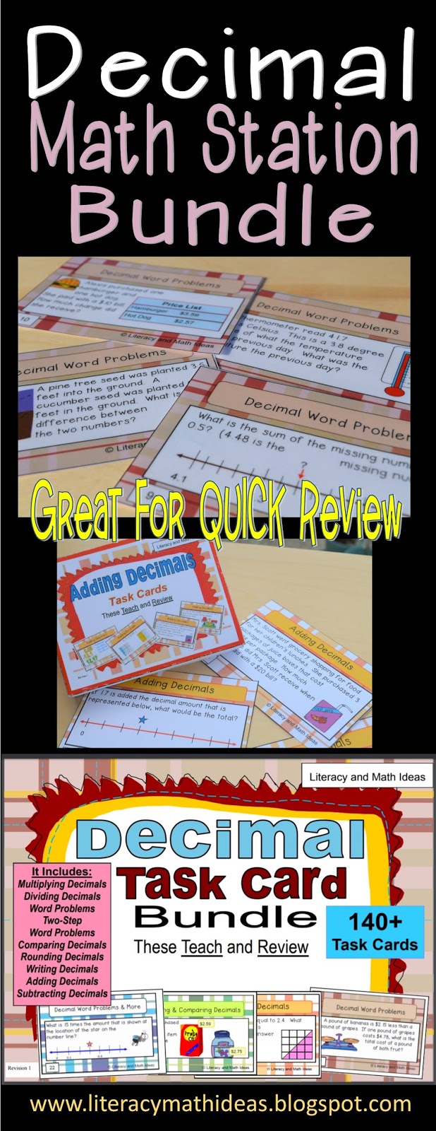 Literacy & Math Ideas: Decimal Math Station Review Cards (Great for RTI ...