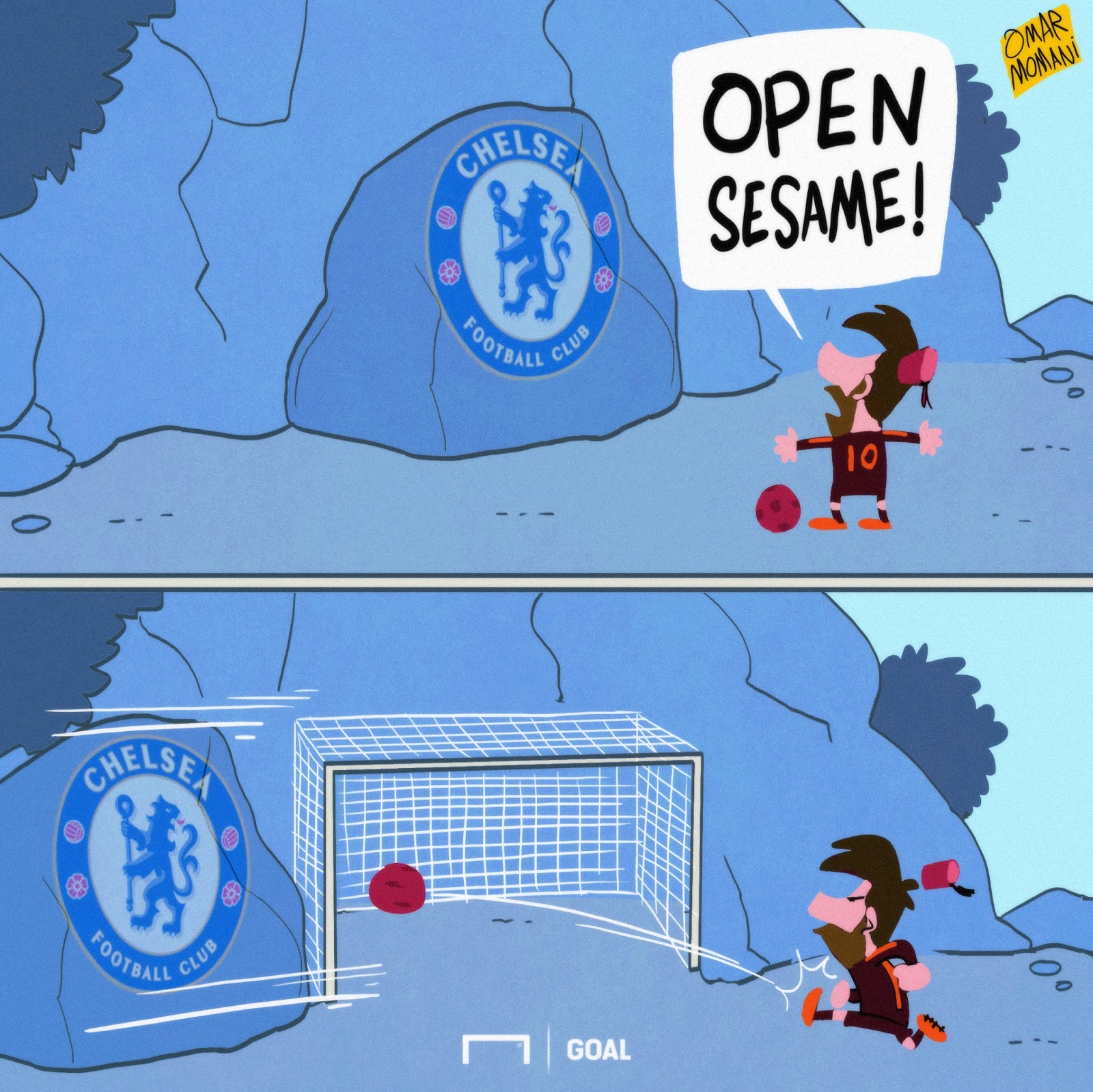Omar Momani cartoons: Open Sesame' Messi finally scores against Chelsea