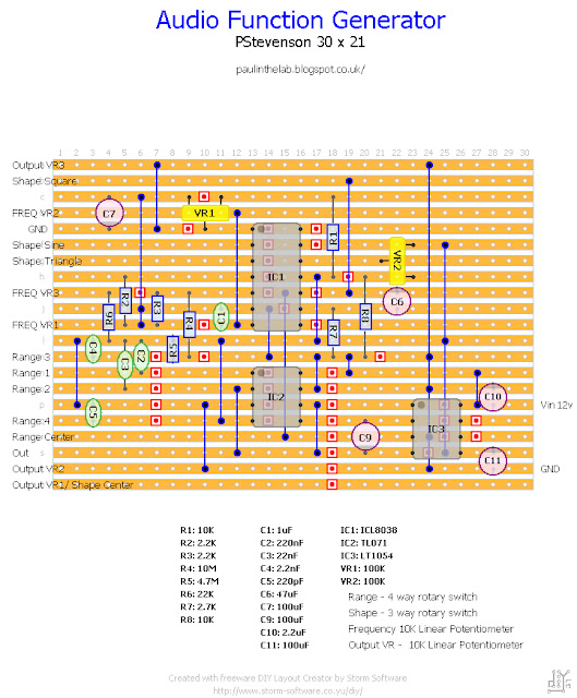 Paul In The Lab: Audio Function Generator Stripboard Veroboard Layout