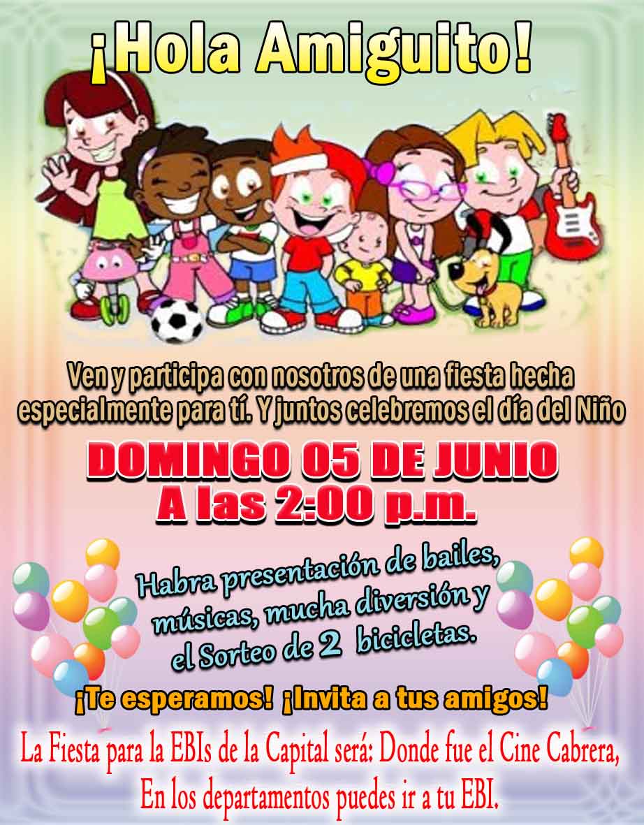 Invitación para la Fiesta de los niños ~ Escuelita Biblica Infantil