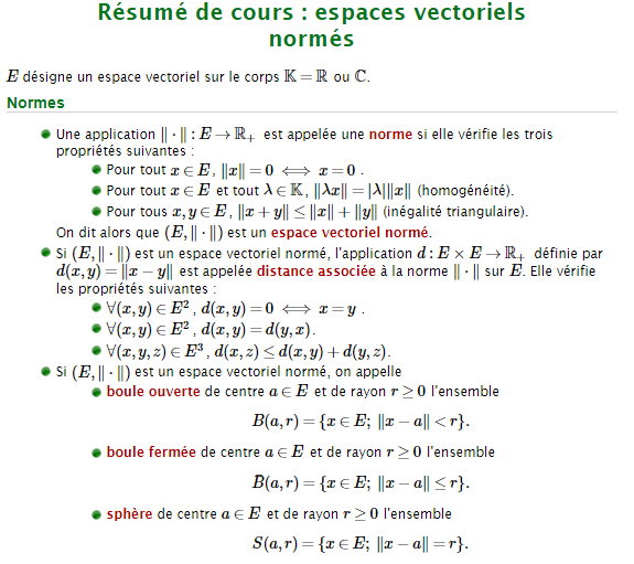 Résumé de cours : espaces vectoriels normés - DZ Etudiant 24