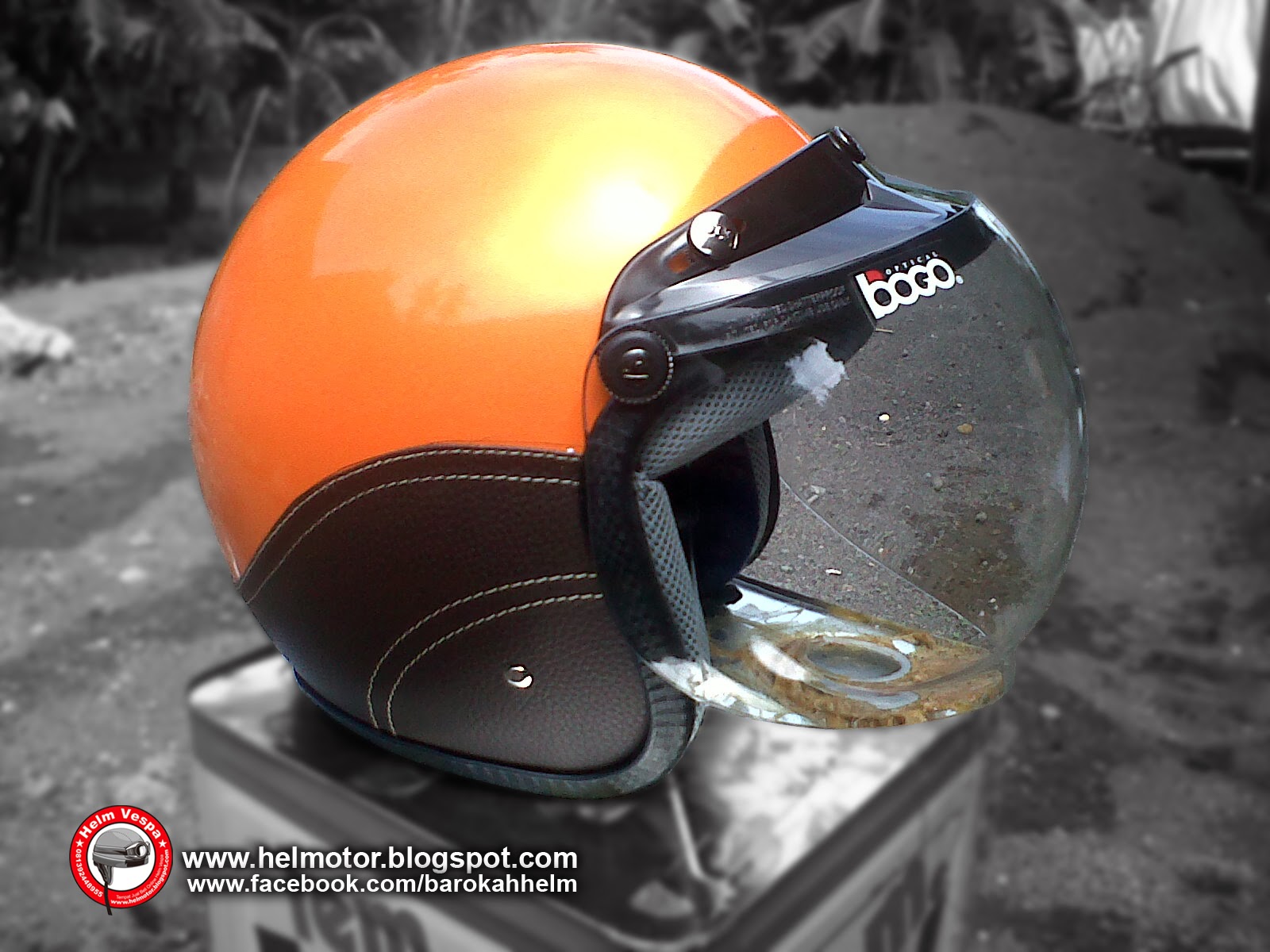 Helm Vespa Bogo Orange Shinny ~ Helm Vespa
