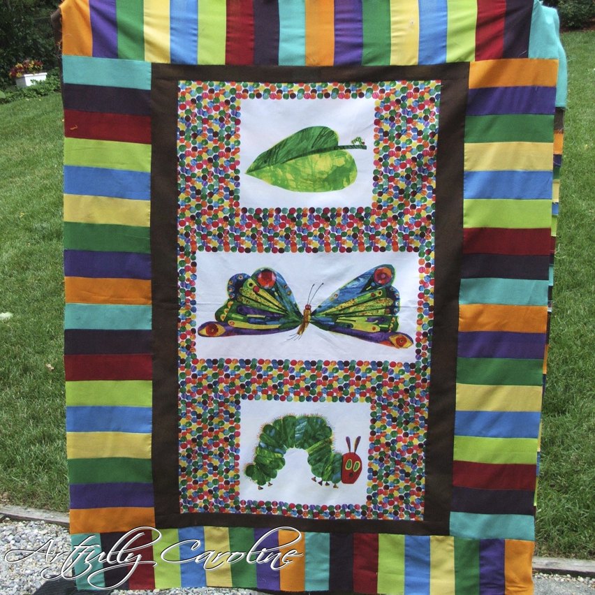 Artfully Caroline: Very Hungry Caterpillar quilt - Top and back finished