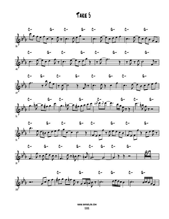 Take five Para saxo - Partituras y pistas para saxo | Sheet music and Play Along for sax
