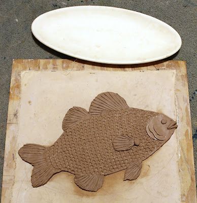 Pottery and Paint: Oval fish platter (Bass) in progress