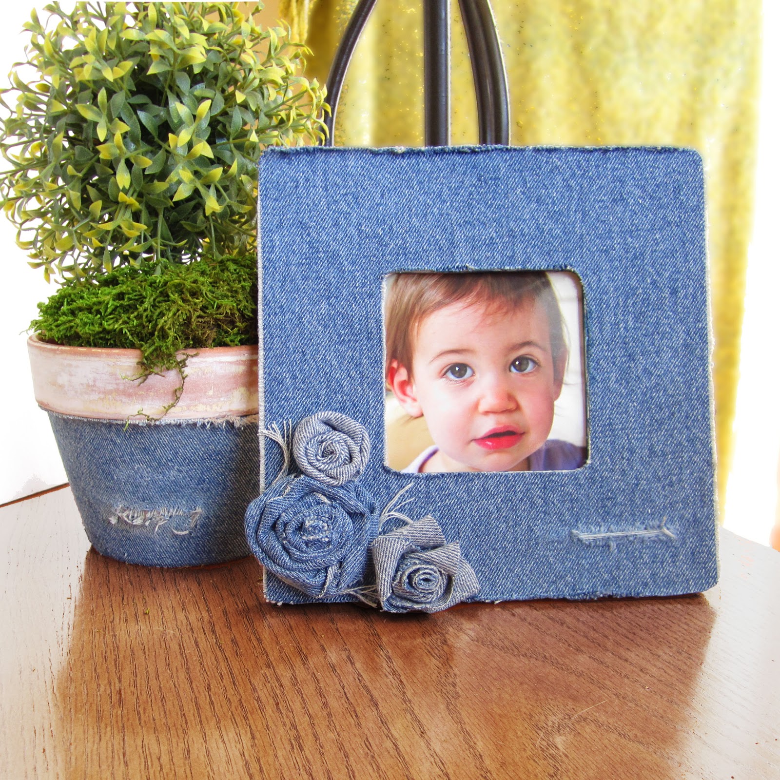 365 Designs: DIY Denim frame, flower pot, fabric rosettes & Springtime ...