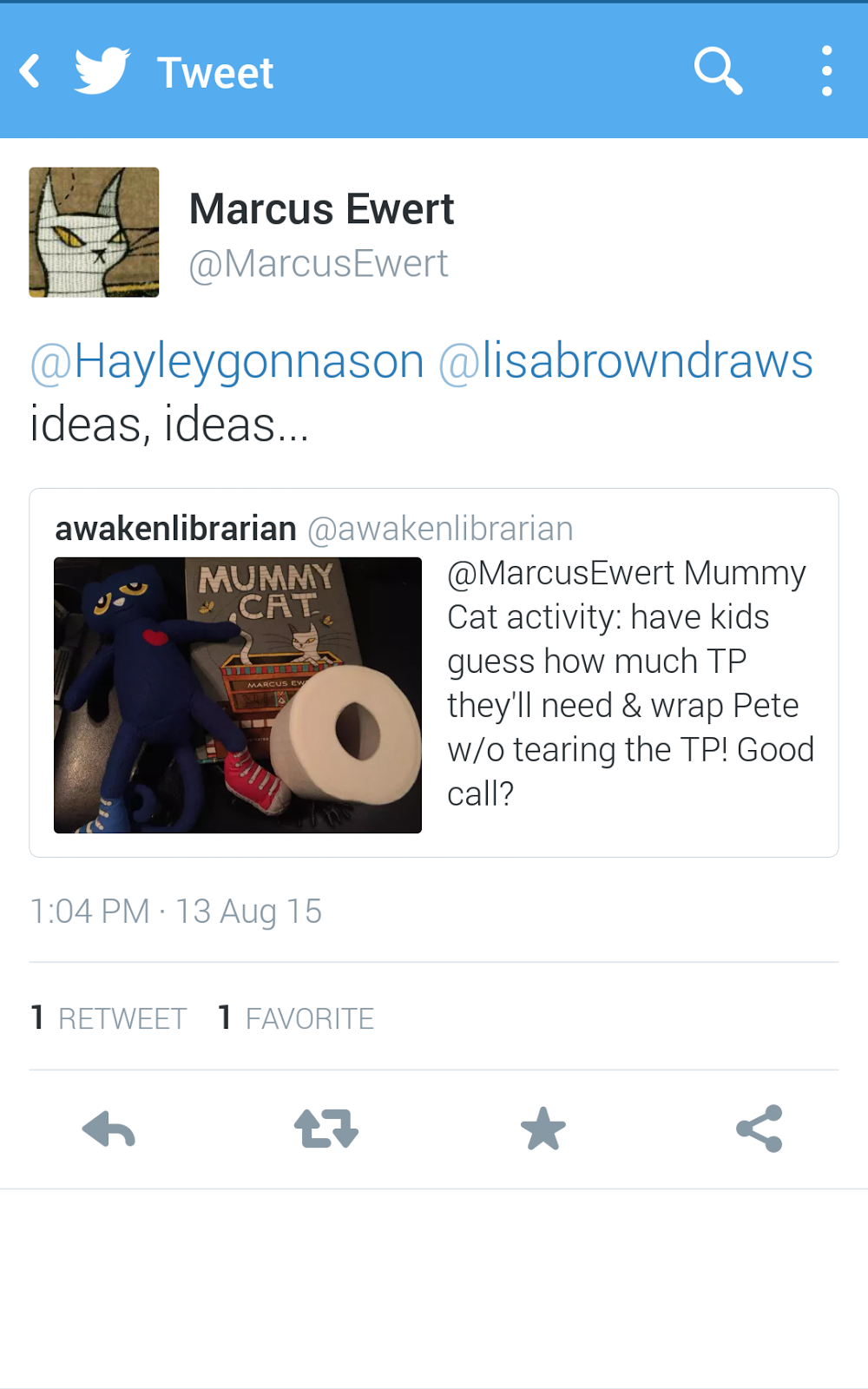 Jean Darnell: Awaken Librarian!: Mummy Cat by Marcus Ewert & Lisa Brown