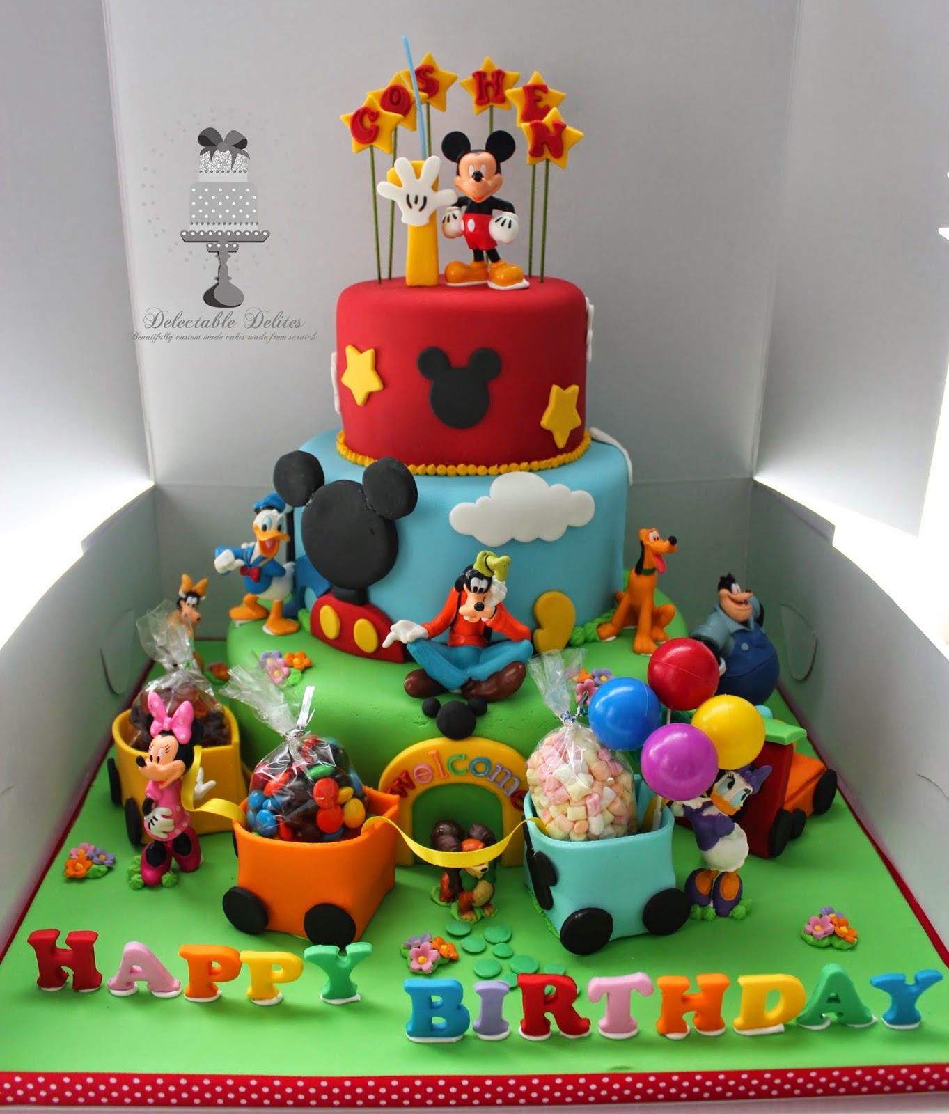 Delectable Delites: 3 tier Mickey mouse clubhouse with train