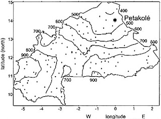 A Vagabond's Maps: Isohyet Map of Seasonal Precipitation: Burkina Faso ...