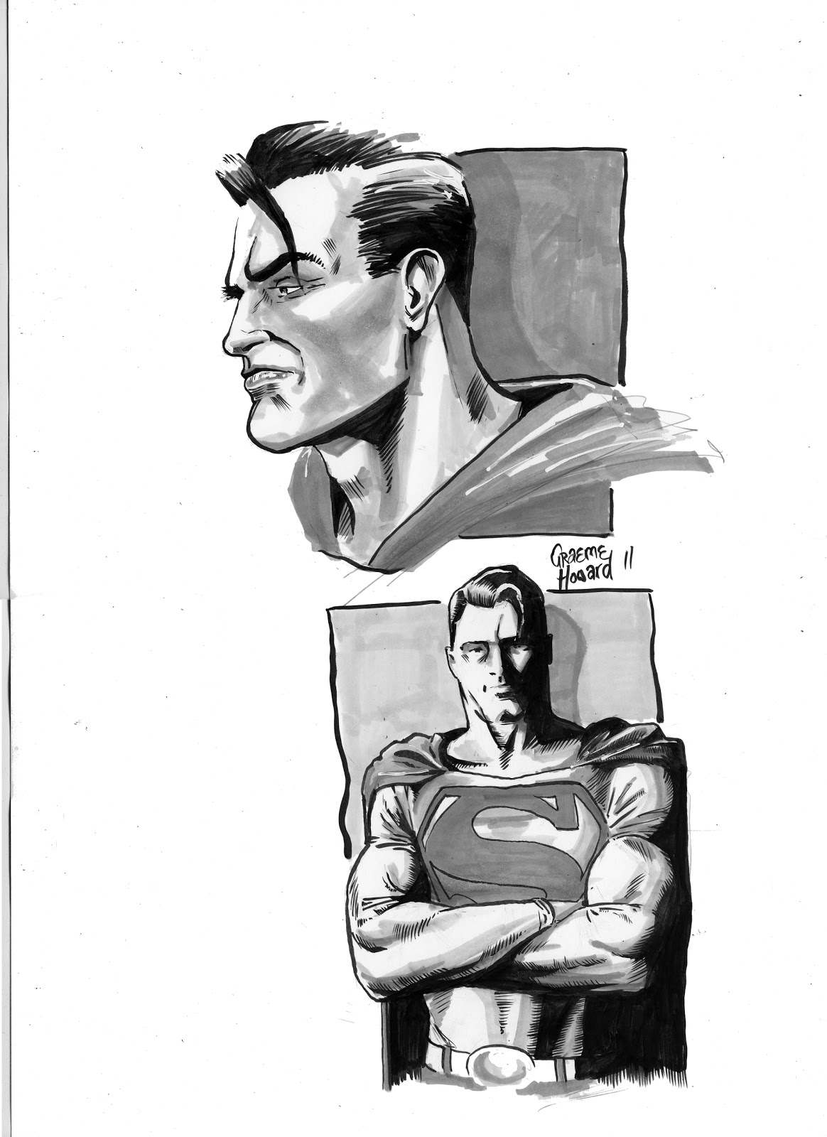 Graeme Howard Comic book and Storyboard Artist: Gray toned Superman