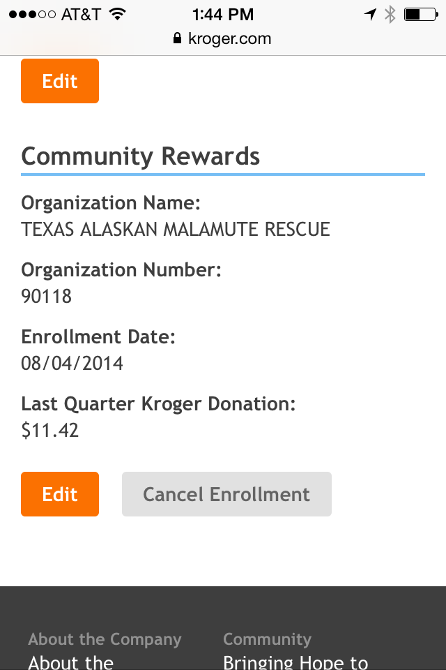 To live, love and eat is pure happiness!: Kroger Community Rewards Program