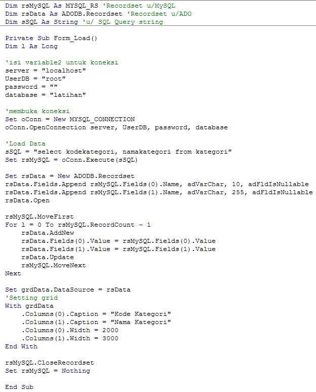 Vb6 Mysql Menampilkan Data Di Datagrid