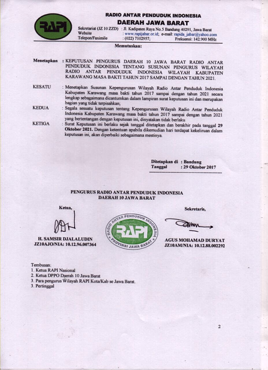 Radio Antar Penduduk Indonesia: KEPENGURUSAN RAPI WILAYAH 10 KARAWANG