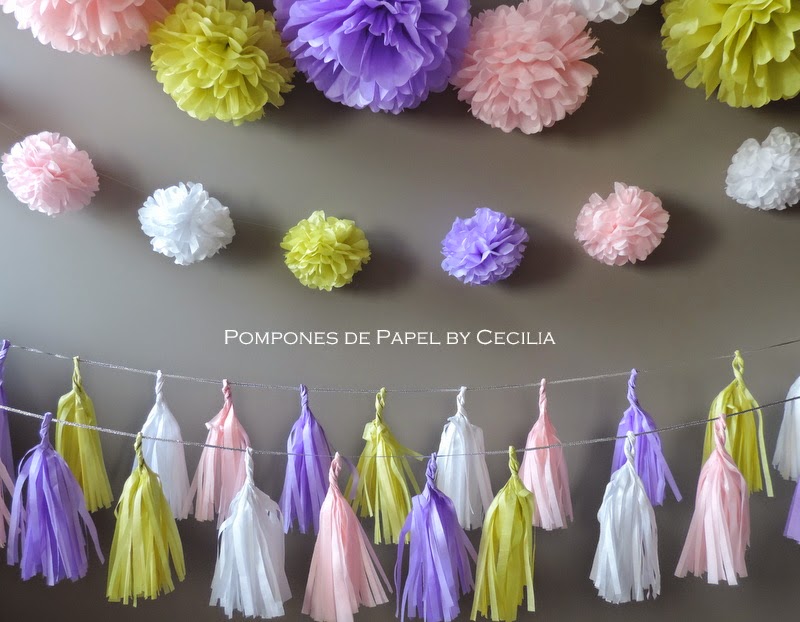 Pompones de Papel: Pompones en colores Pastel