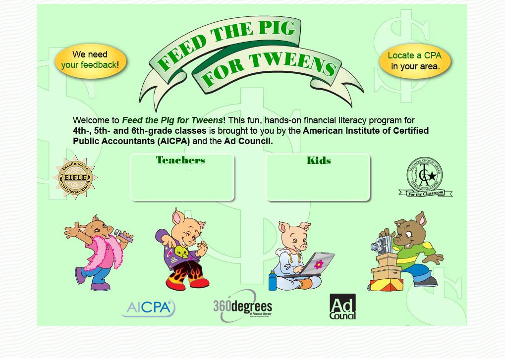 FREE "Feed the Pig for Tweens" Financial Literacy Program