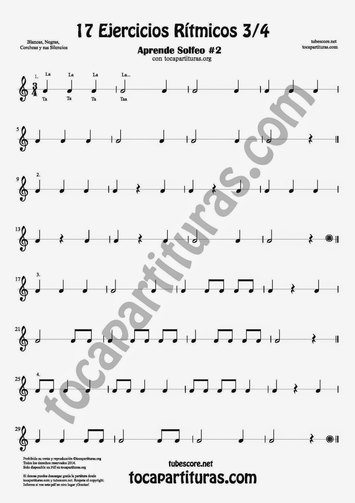 diegosax: 17 Ejercicios Rítmicos en 3/4 Partituras de Ritmos con Negra ...