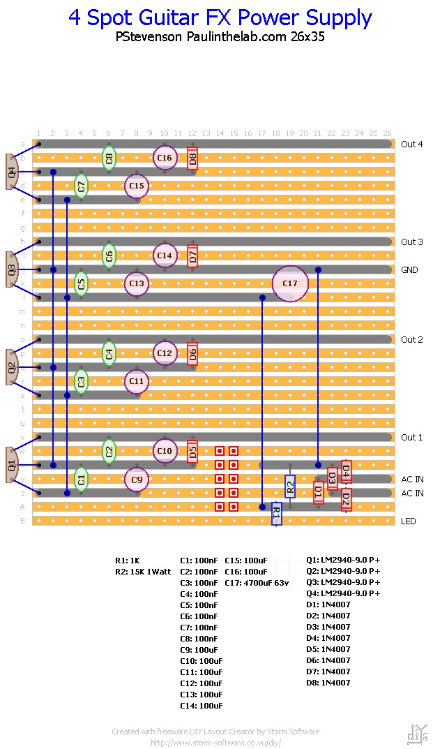 Paul In The Lab: Guitar FX Regulated Power Supply Stripboard Veroboard ...
