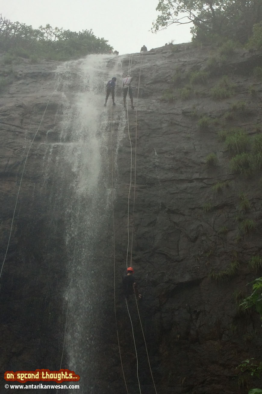 Rappelling down the 150 ft Dudhiware Waterfall in Lonavala