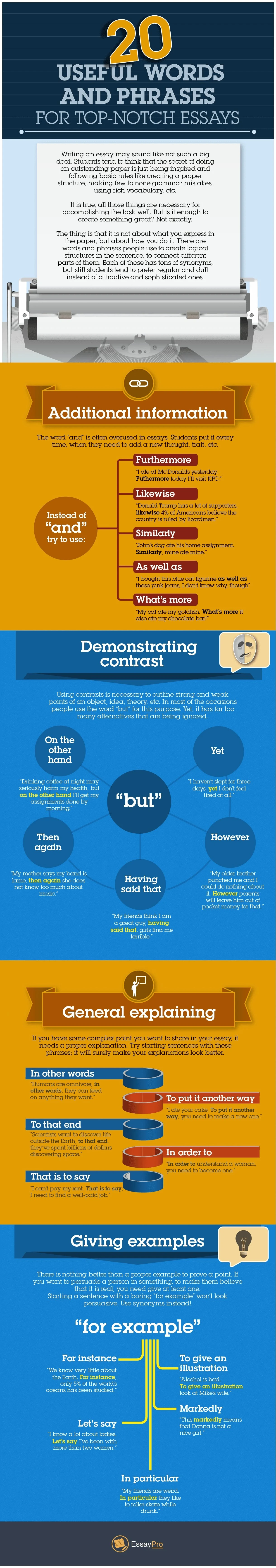20 Useful Words and Phrases for Writing Compelling Essays - #Infographic