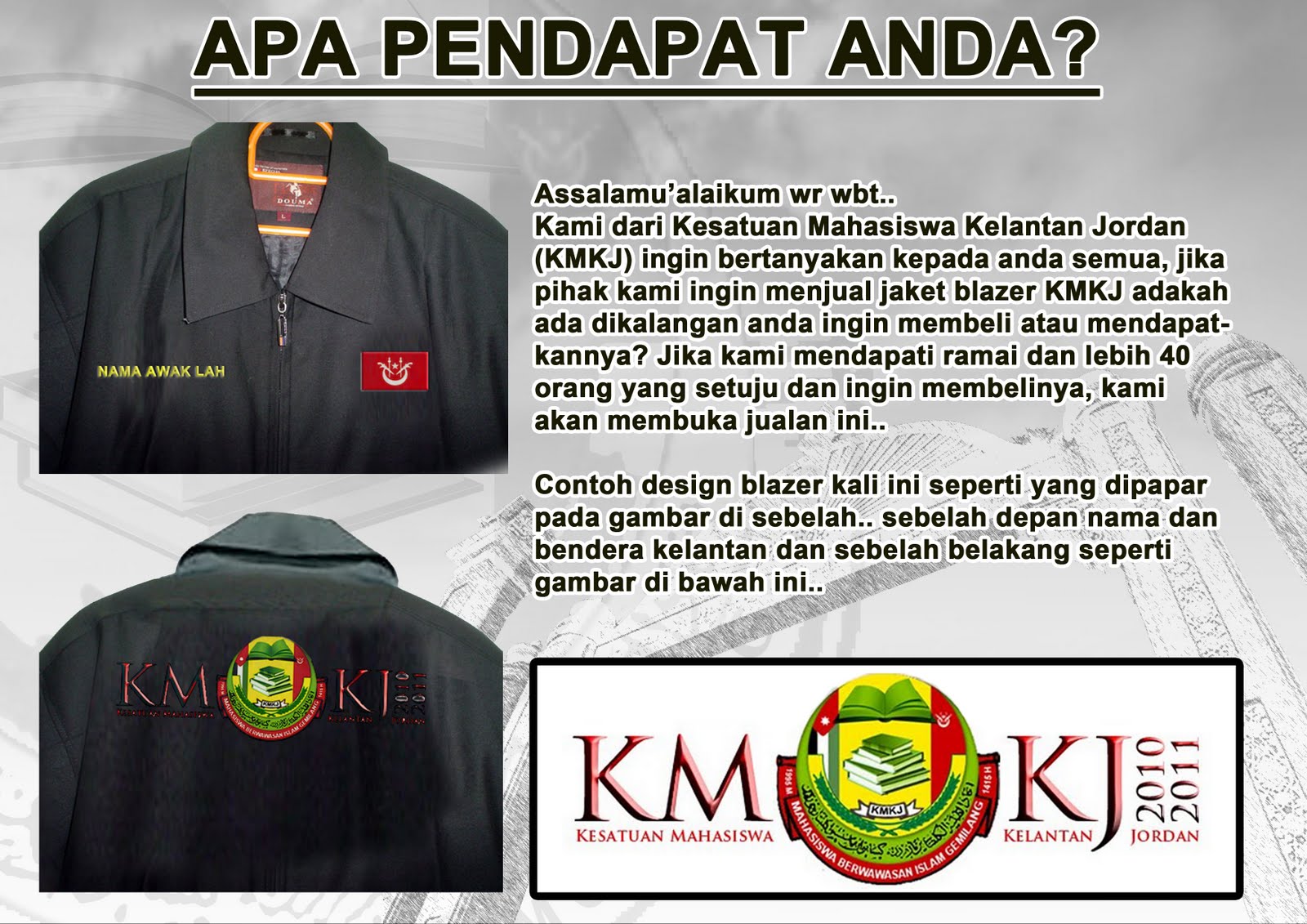 Portal Rasmi Kesatuan Mahasiswa Kelantan Jordan (KMKJ): April 2011