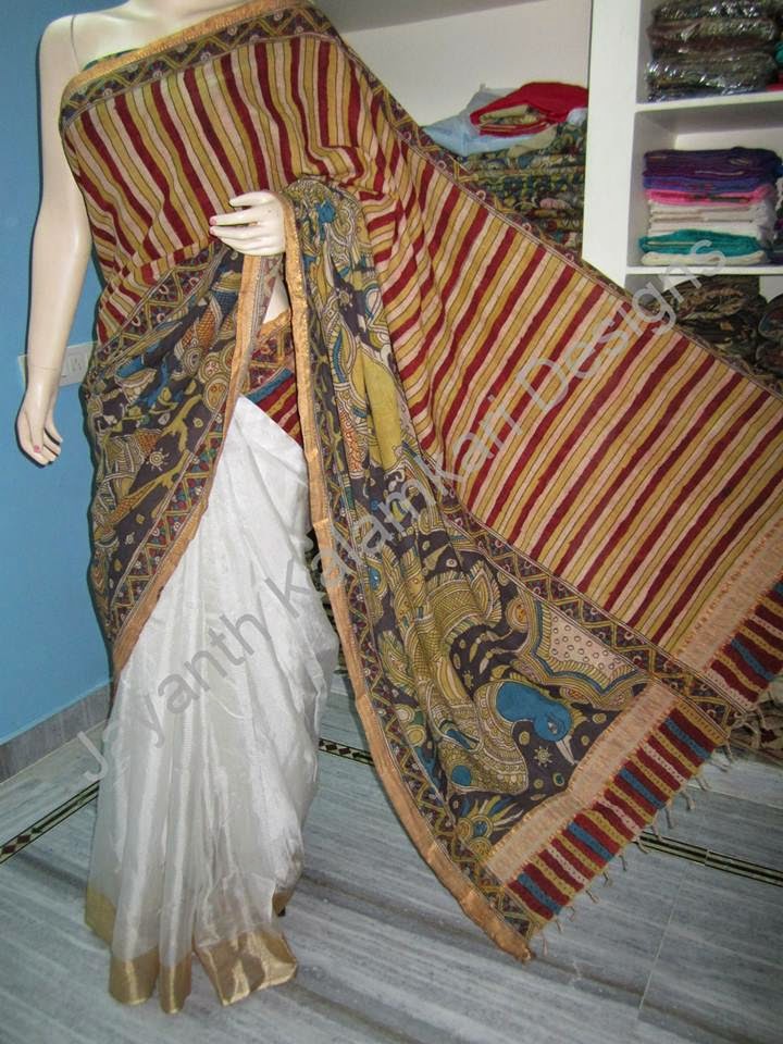KALAMKARI - JAYANTH KALAMKARI DESIGNS: Half and half kalamkari saree