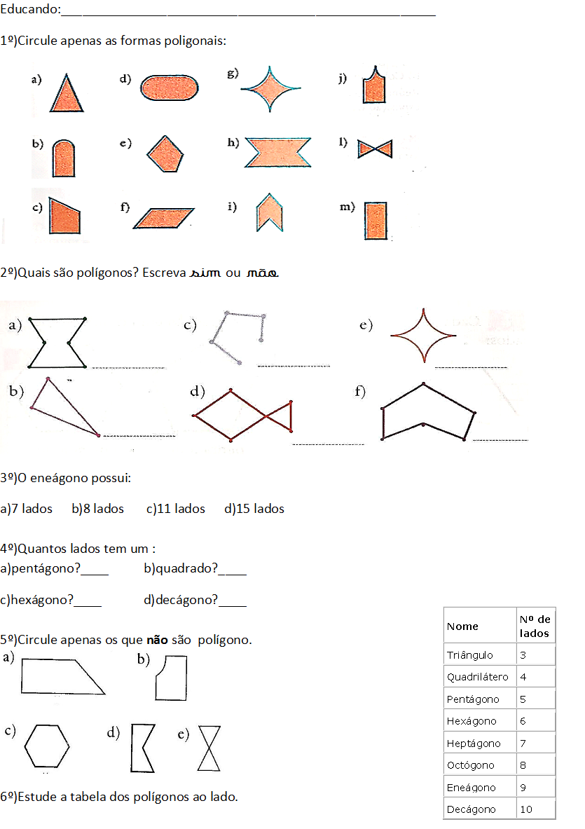 Exercicios Poligonos 6 Ano - FDPLEARN