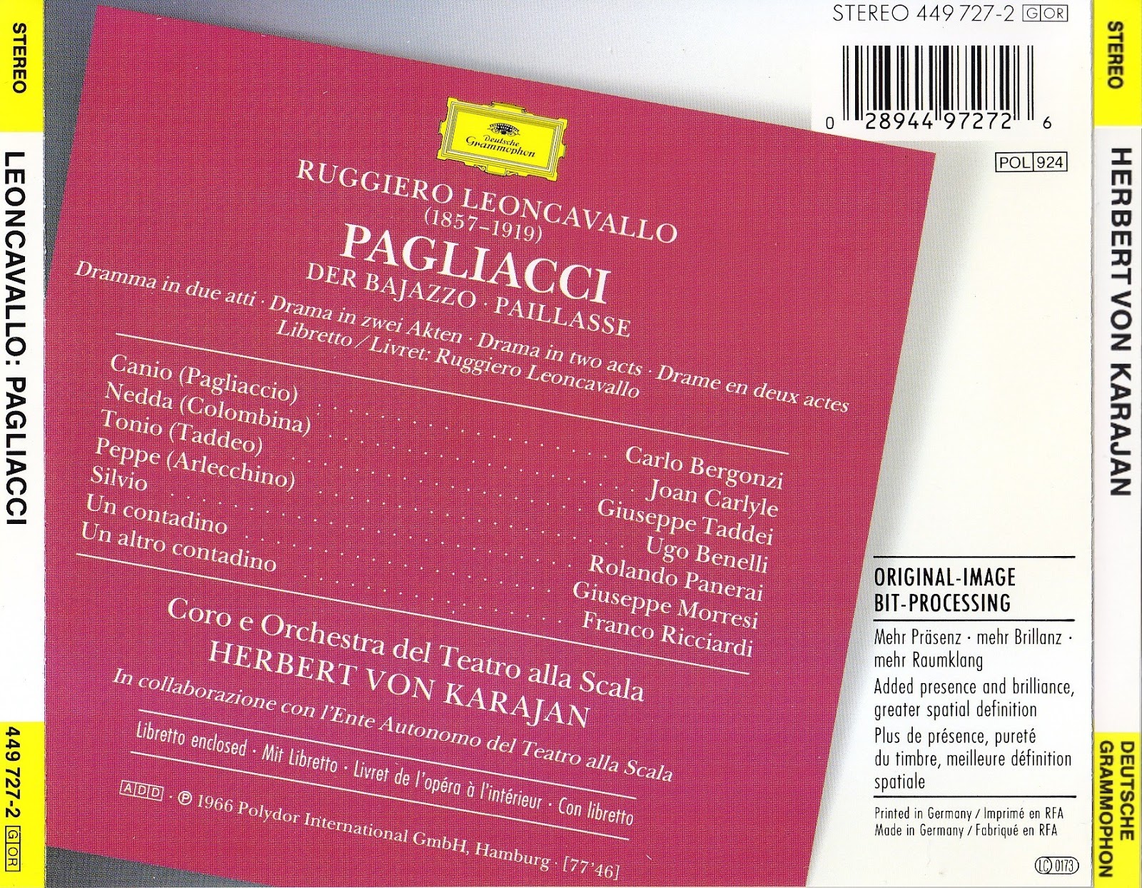 Sentidos: Leoncavallo. Pagliacci. Herbert von Karajan. Orquesta y Coro ...