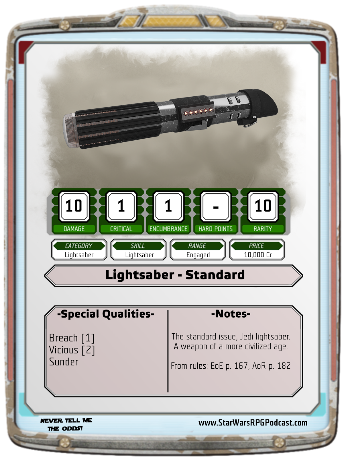 Never Tell Me The Odds: Variant and Exotic Lightsabers - Game Supplement