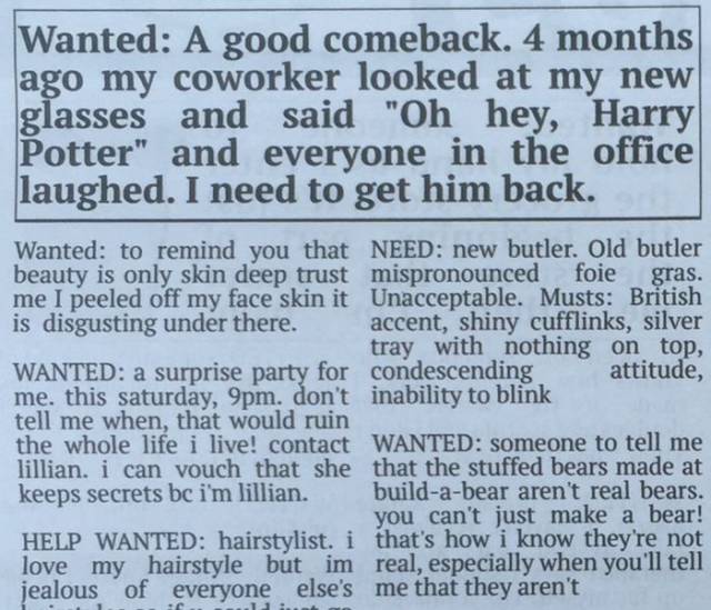 4 Amazingly funny newspaper classified advertisements | Hilarious ...