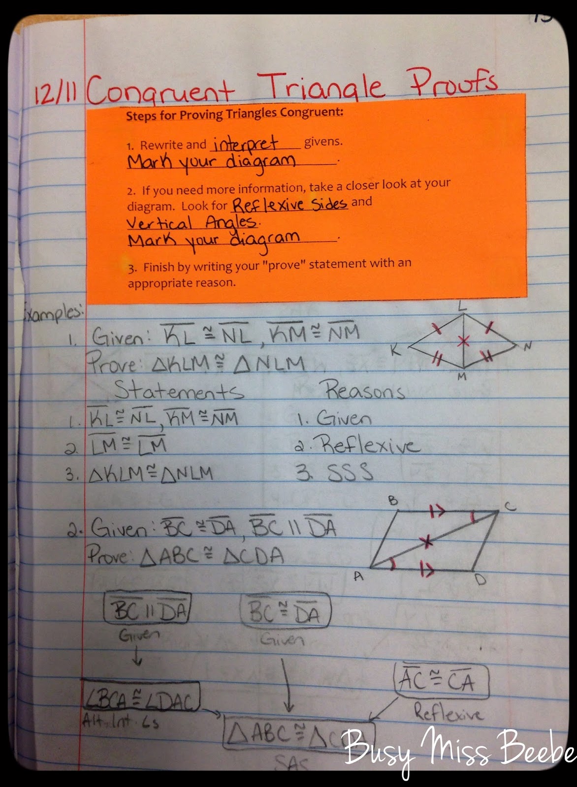 Busy Miss Beebe: 2014-2015 Geometry INB Unit 5 (Congruent Triangles)