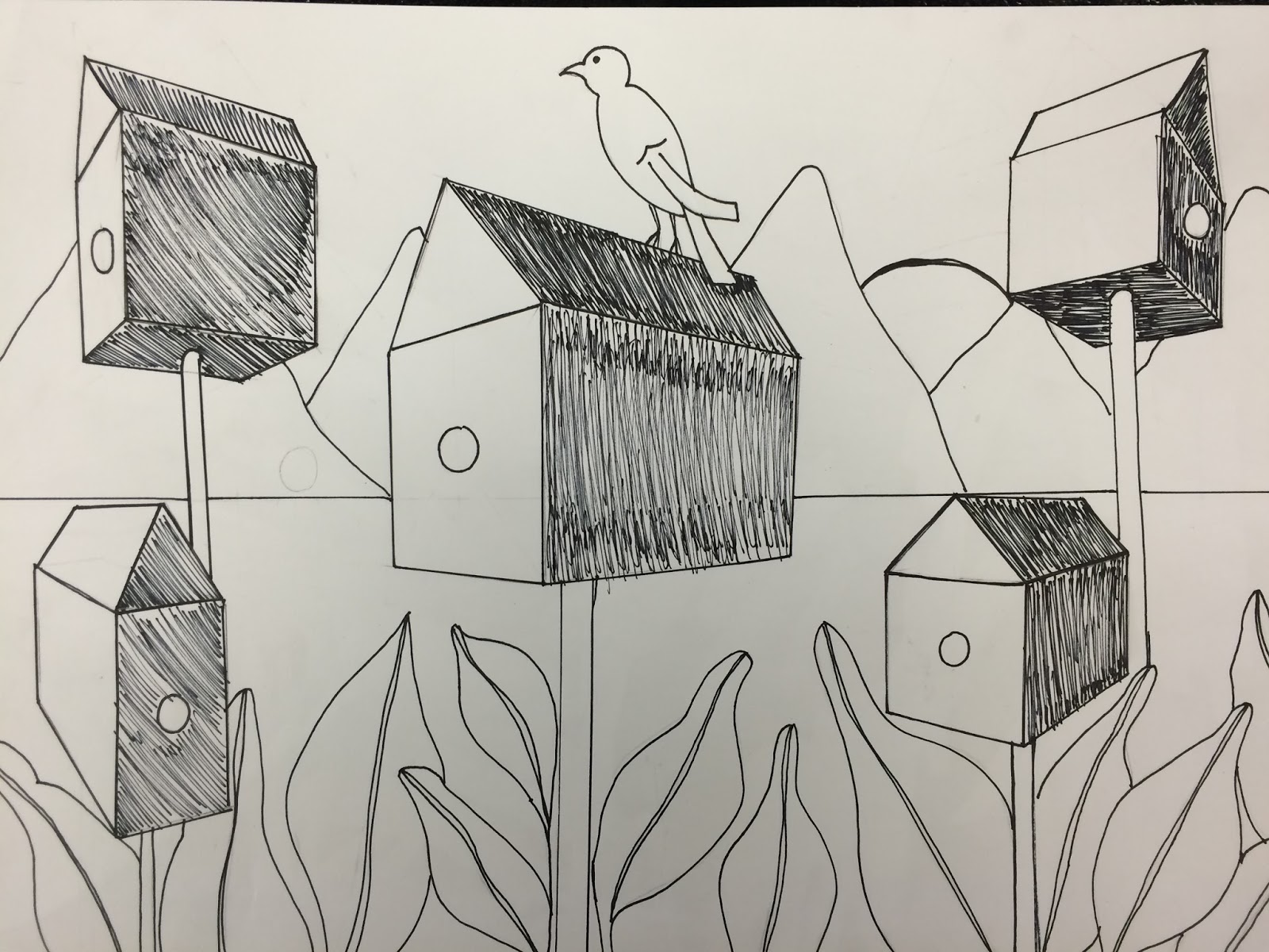 Mrs. Wille's Art Room: Bird houses in 2 point perspective