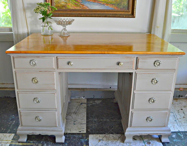 Heir and Space: A Vintage Maple Desk in Pearl Gray