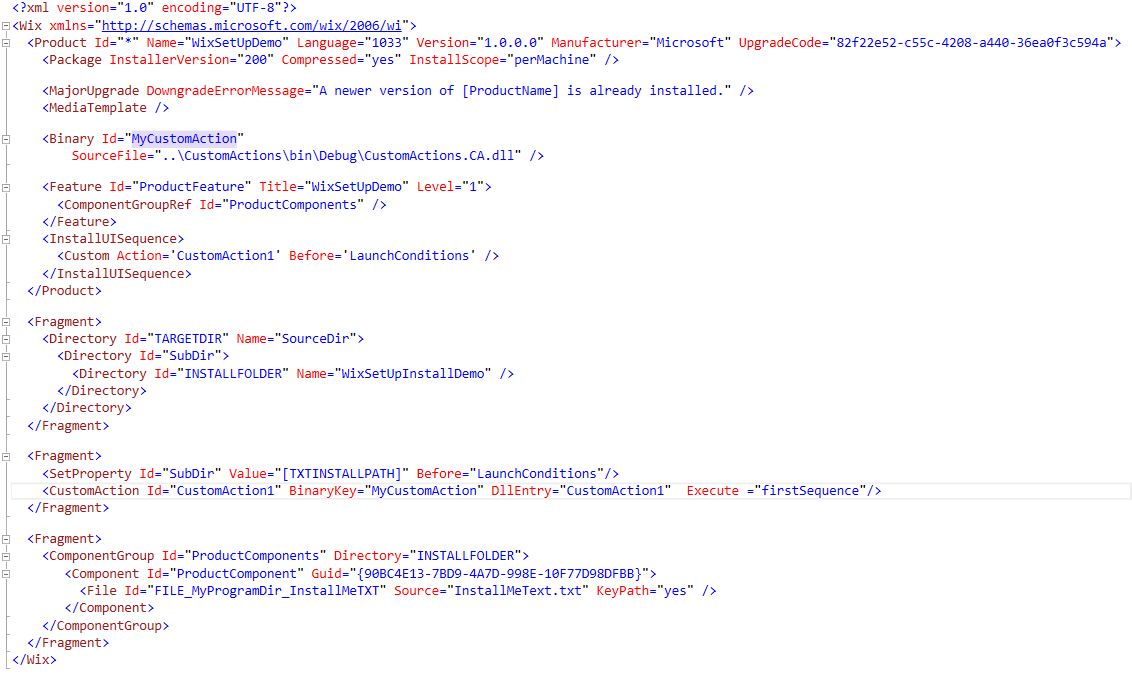 Create a WiX setup using custom action to set a property’s Value
