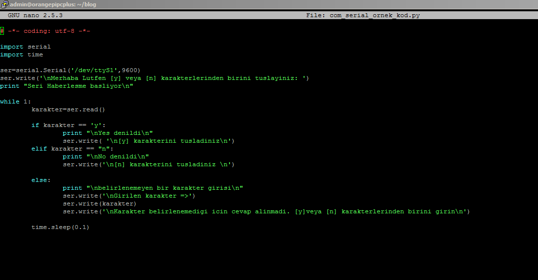 Orange Pi: ASENKRON SERİ HABERLEŞME ÖRNEK PYTHON UYGULAMASI