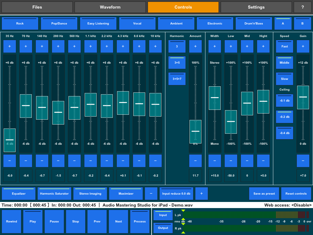 Audio Mastering Studio: Audio processing demo