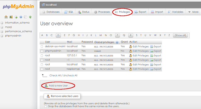 Study Raspberry Pi: phpMyAdmin - Create a new user