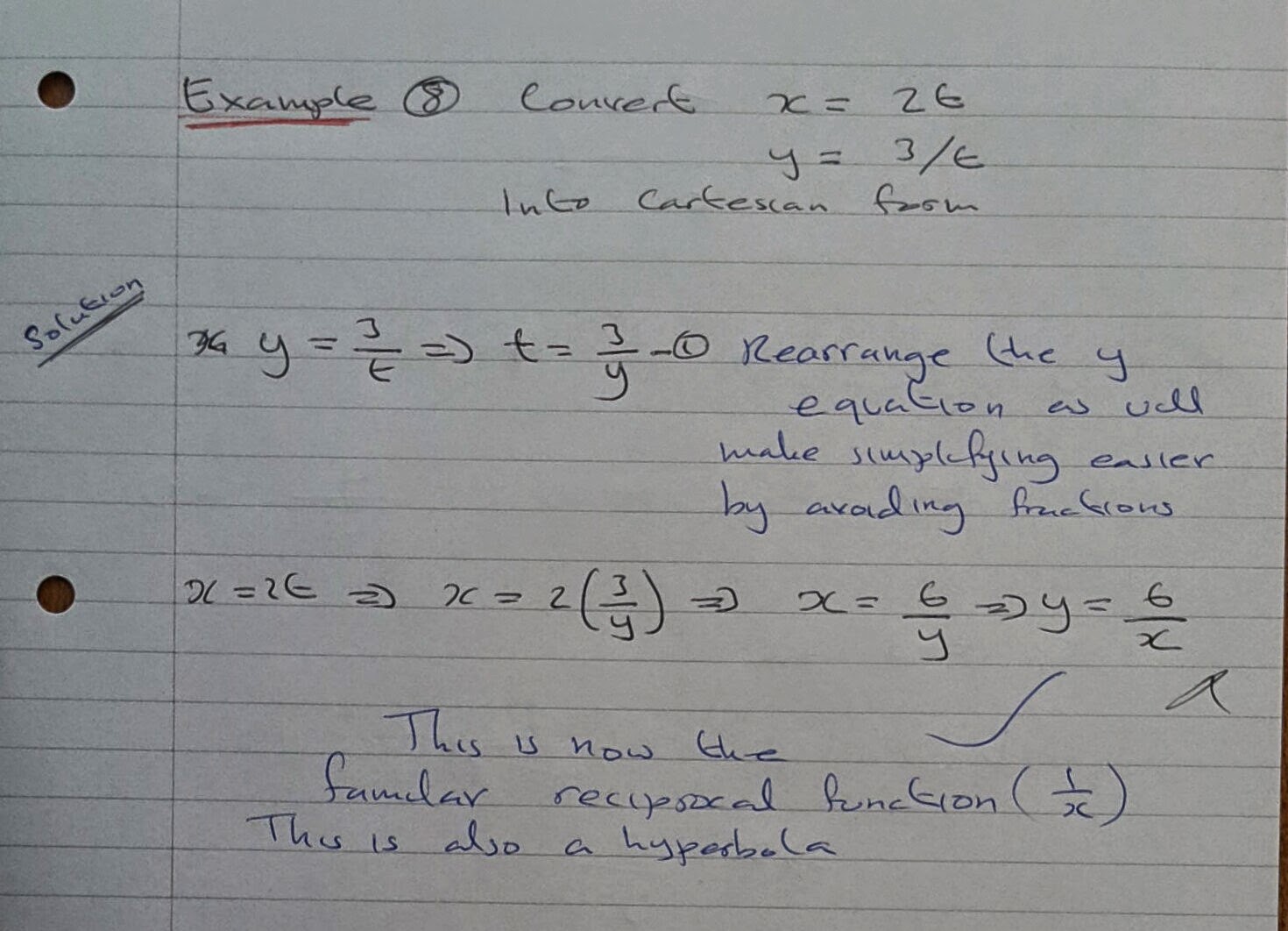 A Level Maths Notes: A2 Parametric Equations - Convert parametric to ...