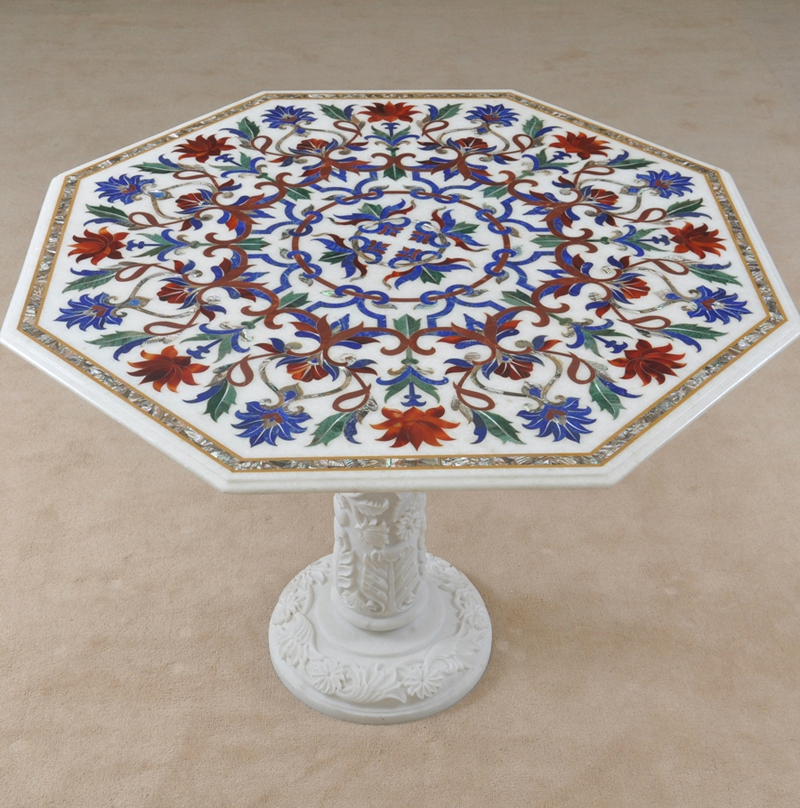 Inlay Art Octagonal Shape Table Top with Semi precious Stone.
