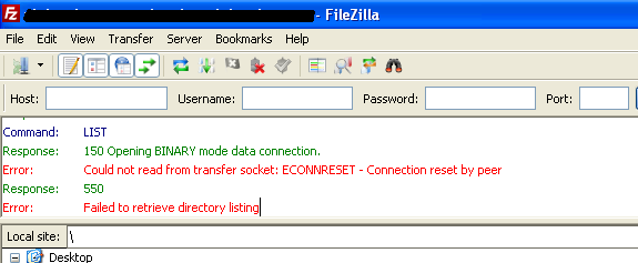 Application Development: Error: Failed to retrieve directory listing Application Development: Error: Failed to retrieve directory listing