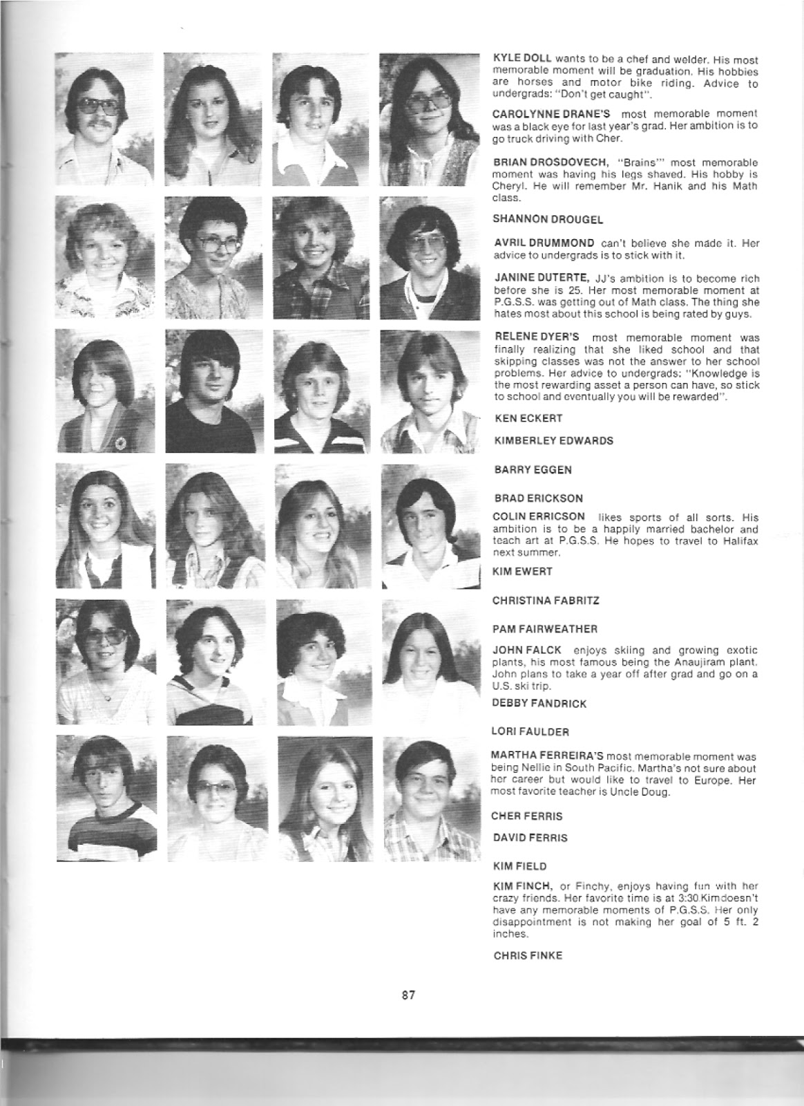 Prince George Senior Secondary Class of 1979: 1979 Yearbook Student Photos