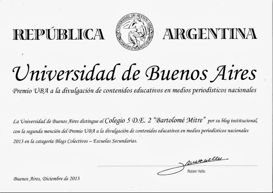 Colegio 5 D.E. 2 "Bartolomé Mitre": Diploma del Premio otorgado por la ...