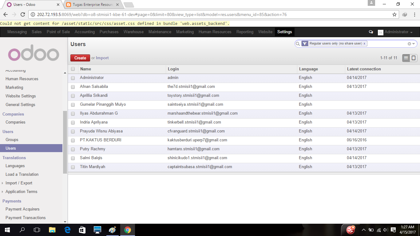 Konfigurasi Setting / Admin pada Odoo - SII