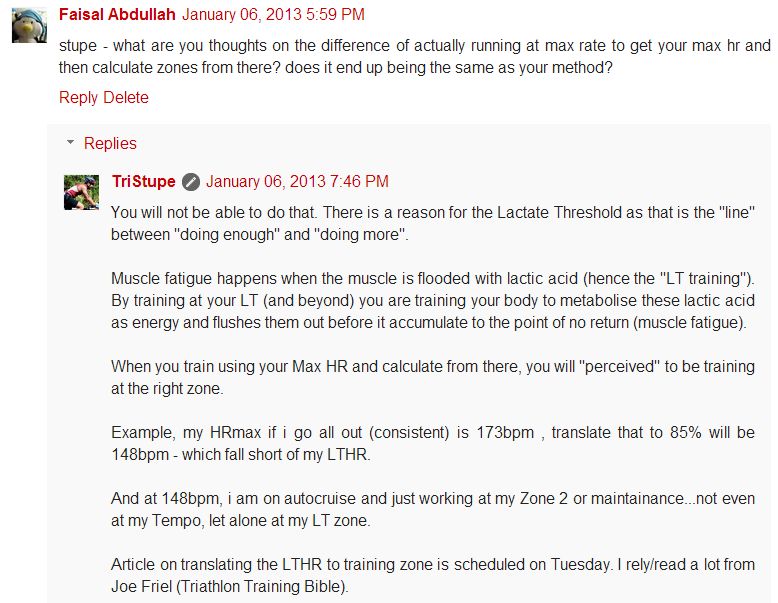 Your Training Zone Based on LTHR ~ TRISTUPE.COM